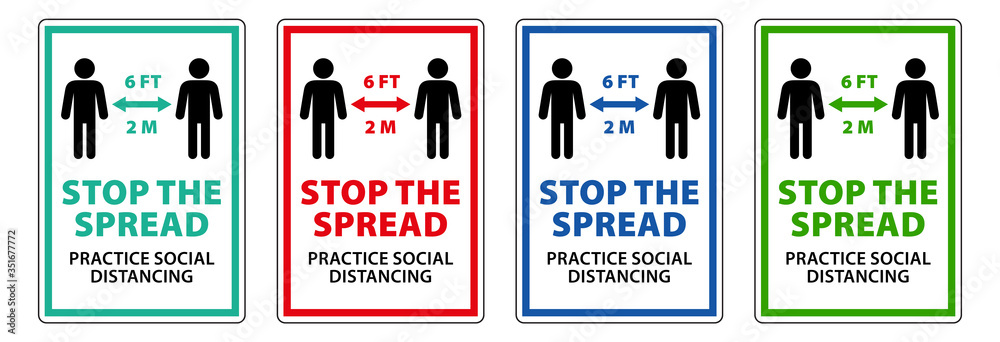 Stop the spread and maintain social distancing vector signboard set ...