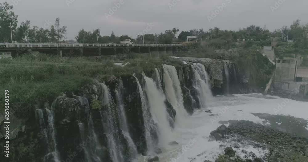 Mexico Rio Lerma Aeria shot. Drone flight over the waterfall of the ...