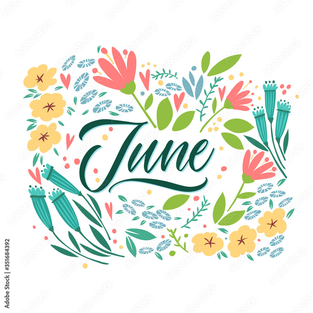 June - hand drawn vector lettering for your designs. Lettering with ...
