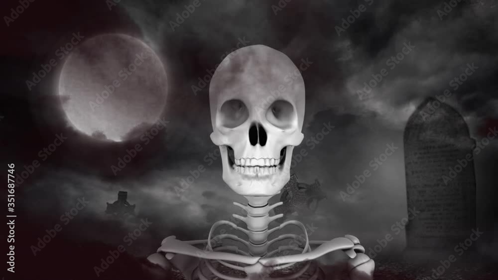 Animation of a skeleton hiding be over a grave and moon shining Stock ...