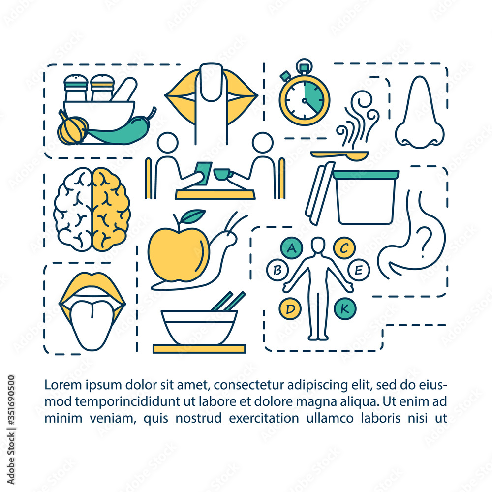Conscious nutrition rules concept icon with text. Eating place and ...