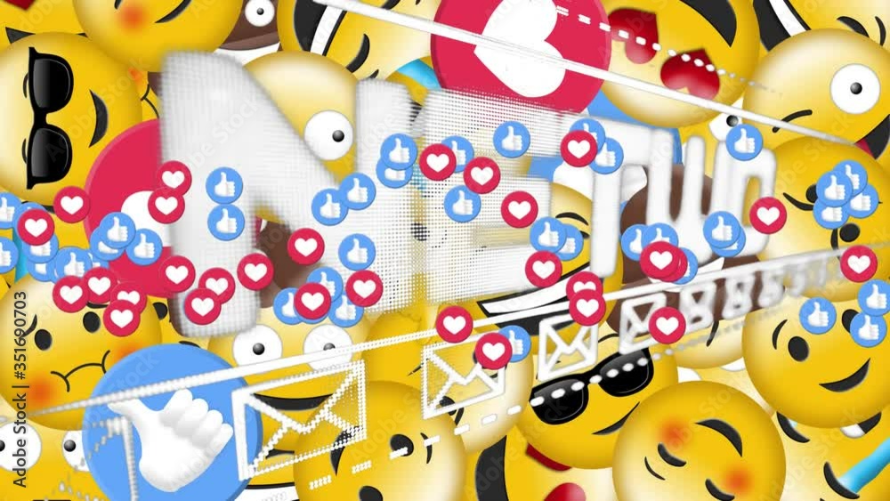 Animation of digital composition of 3D emoticons floating with words ...