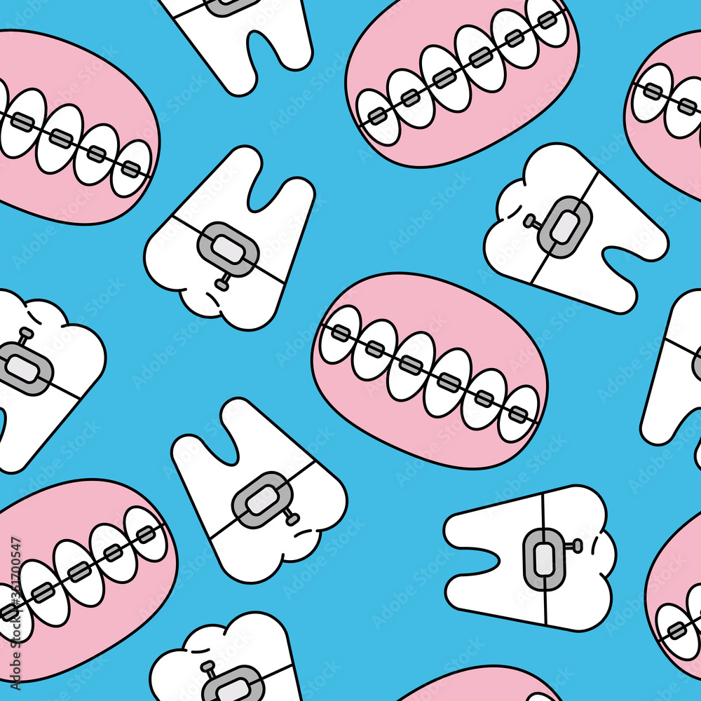 Seamless pattern with tooth, braces. Vector teeth background Stock ...