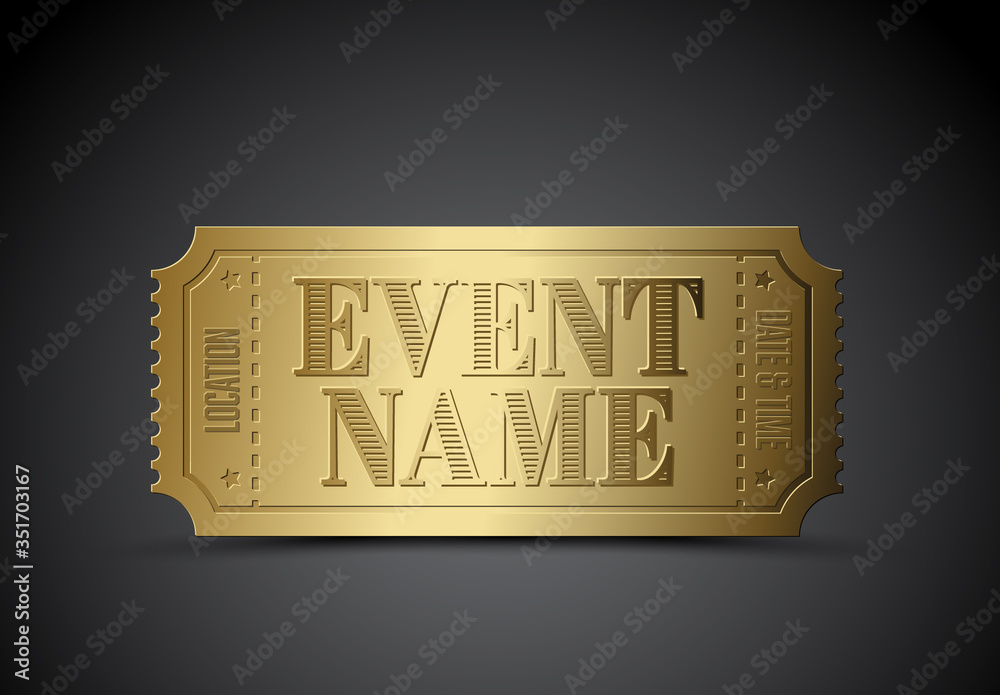 Golden Event Ticket Layout Stock Template | Adobe Stock