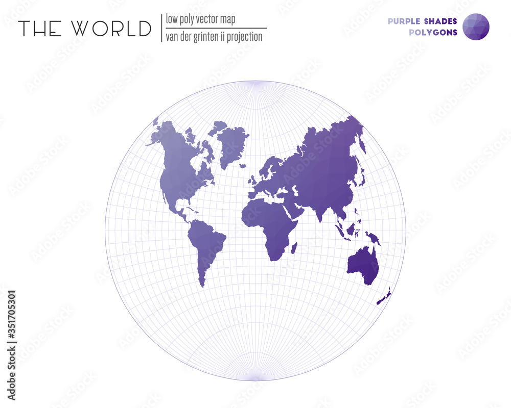 World map with vibrant triangles. Van der Grinten II projection of the ...