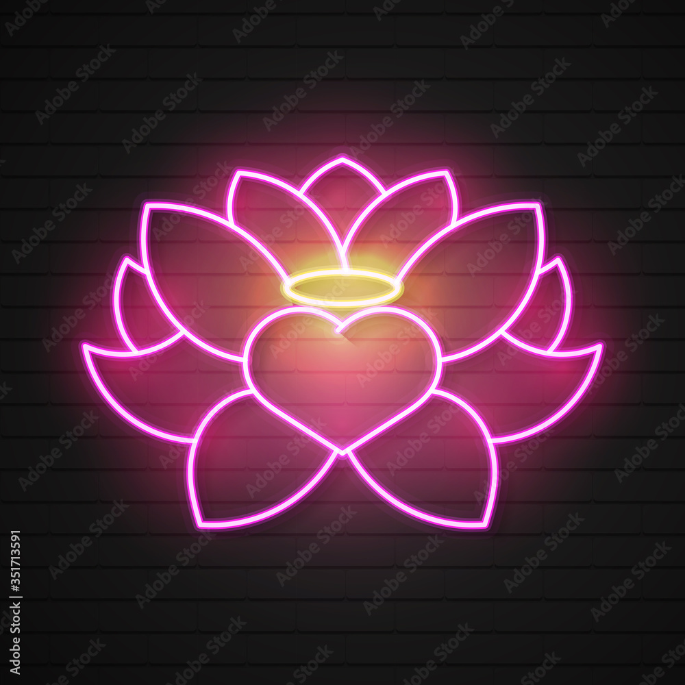 Pink Lotus Neon Sign. Harmony And Meditation Concept. Advertisement ...