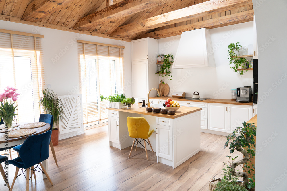 Scandinavian, boho, classic kitchen. Stock Photo | Adobe Stock