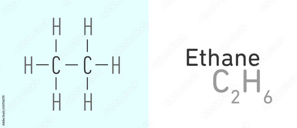 Ethane (C2H6) gas molecule.Stick model. Structural Chemical Formula ...