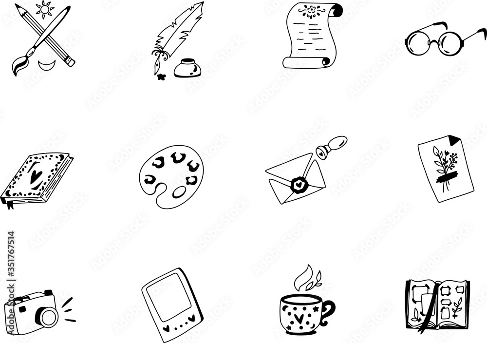 Vector blogger icons with different elements .A set of line design ...