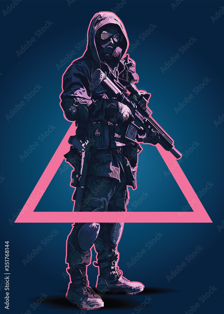 Vector Policeman Tactical Shoot Illustration. Armed police military ...