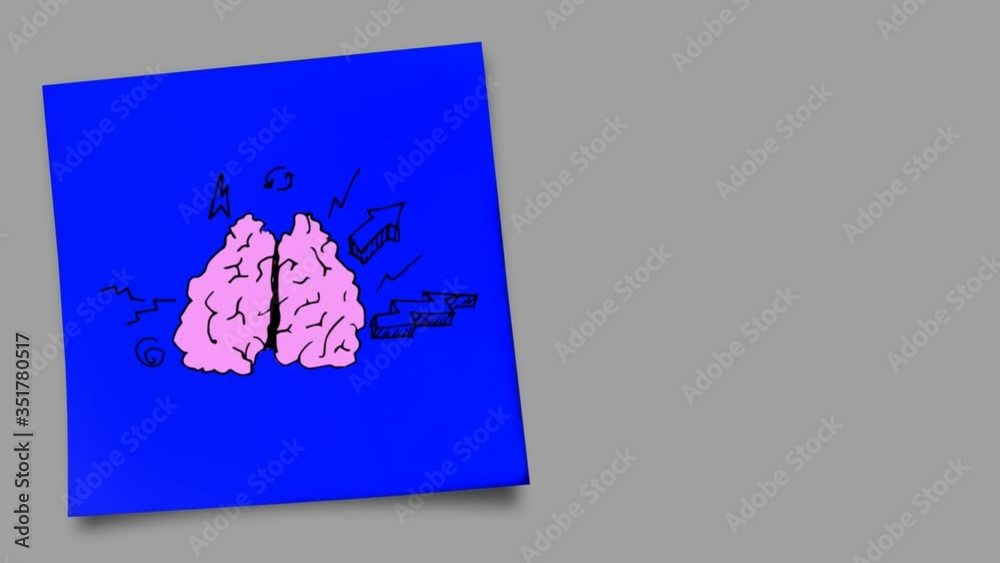Animation of a human brain drawing with multiple arrows on a blue post ...