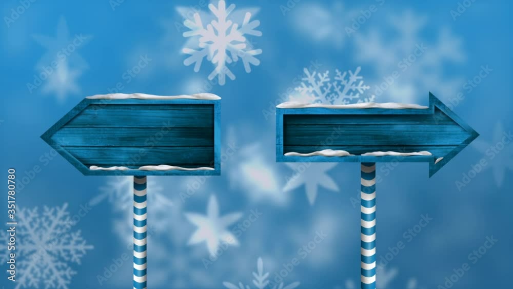 Animation of white snowflakes falling with two arrow direction signs ...