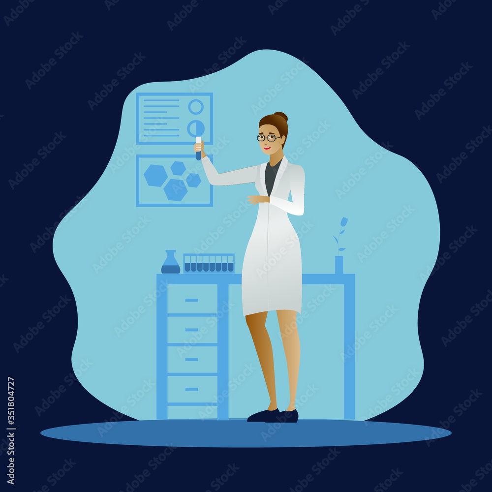 Cartoon flat vector illustration with laboratory researcher in eureka ...