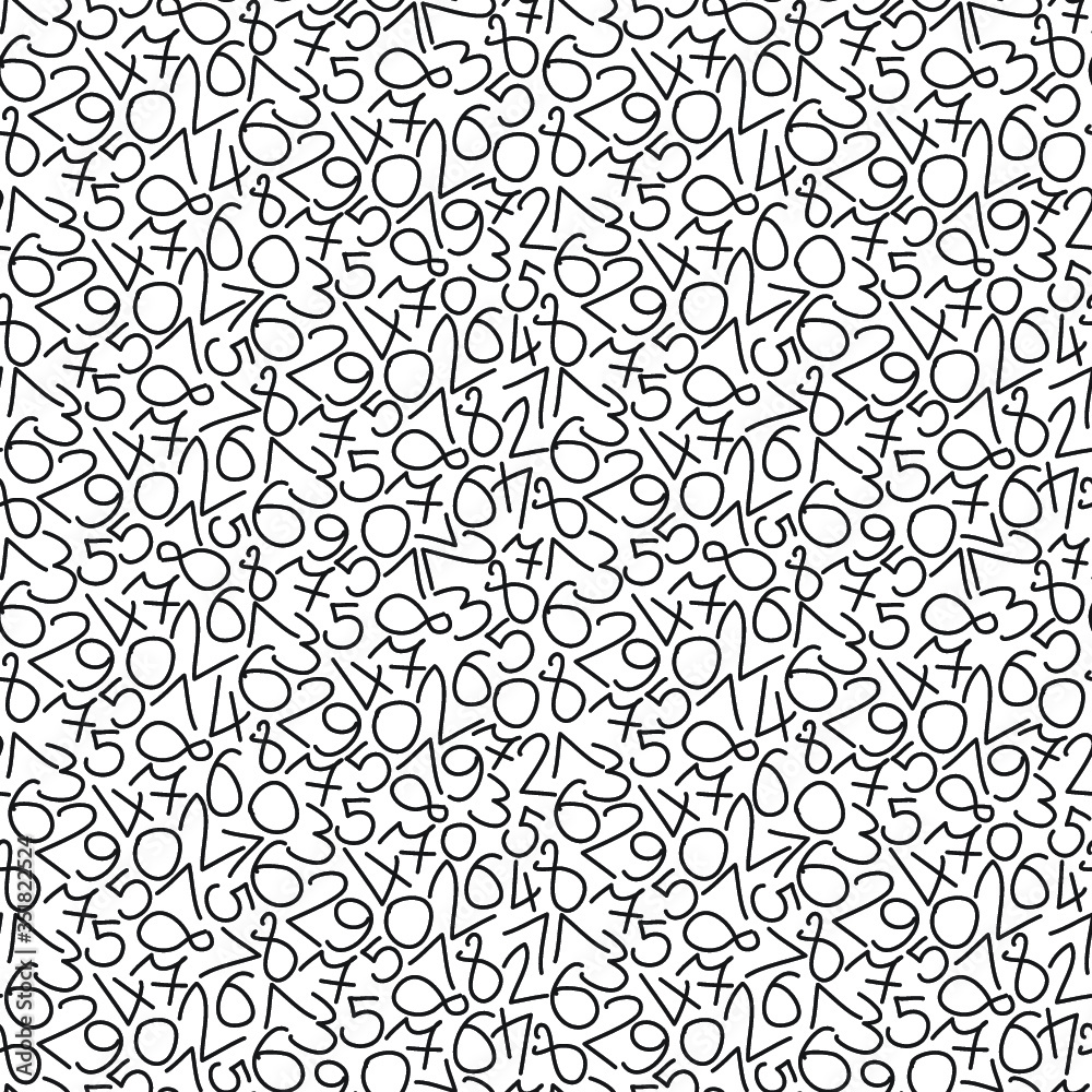 Seamless pattern with hand drawn numbers. Simple kids drawing style ...