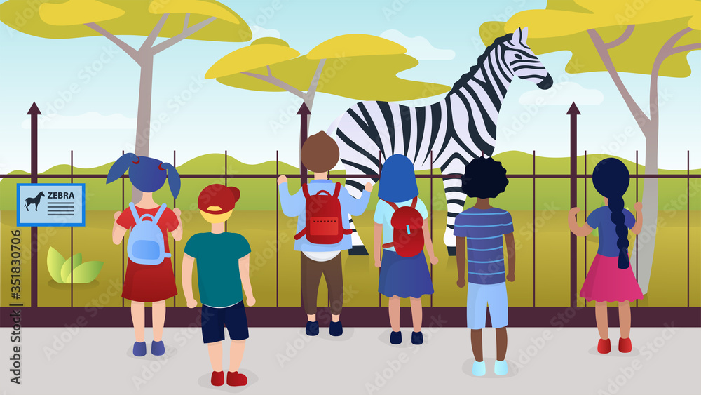 Group of diversey kids at a zoo excursion School children or ...