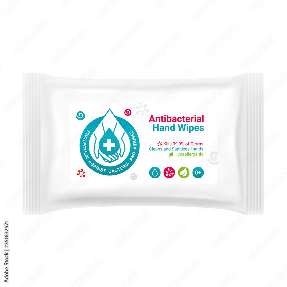 Label design for packaging of antibacterial hand wipes, sticker design ...
