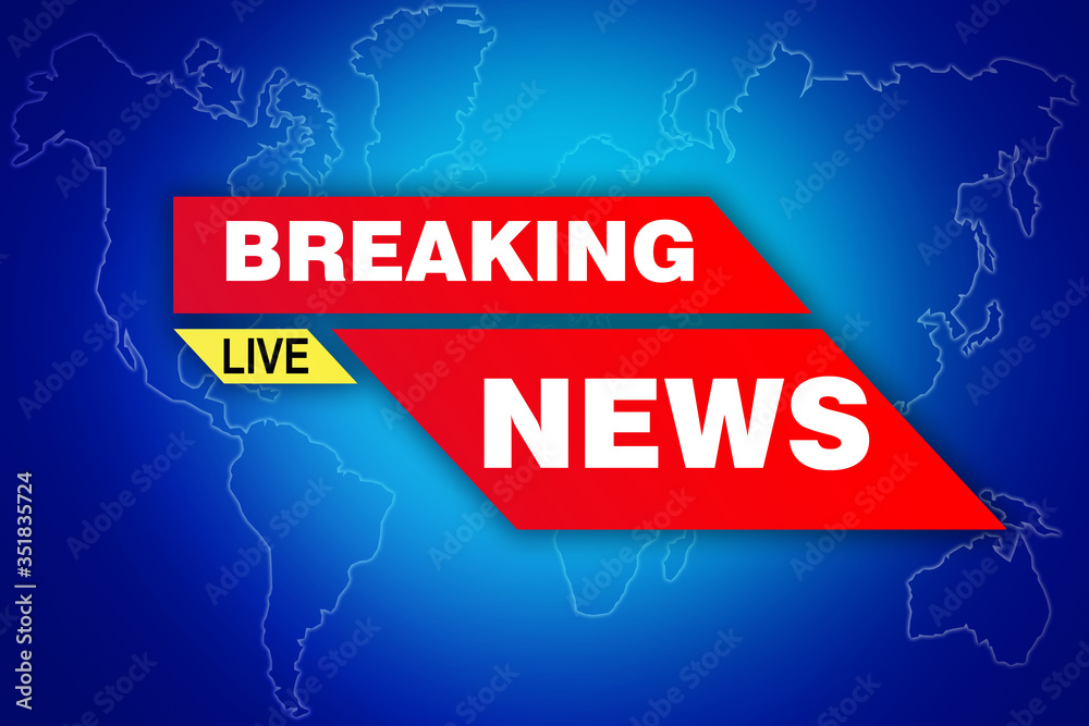 Breaking live news logo. Silhouettes of continents on a blue background ...