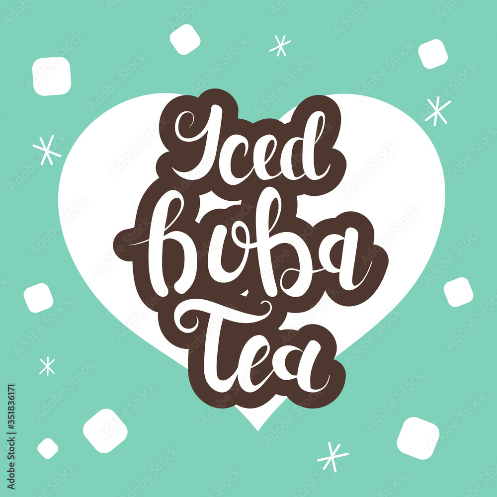 Iced Boba tea hand lettering. Cute Asian bubble milk tea hand drawn ...