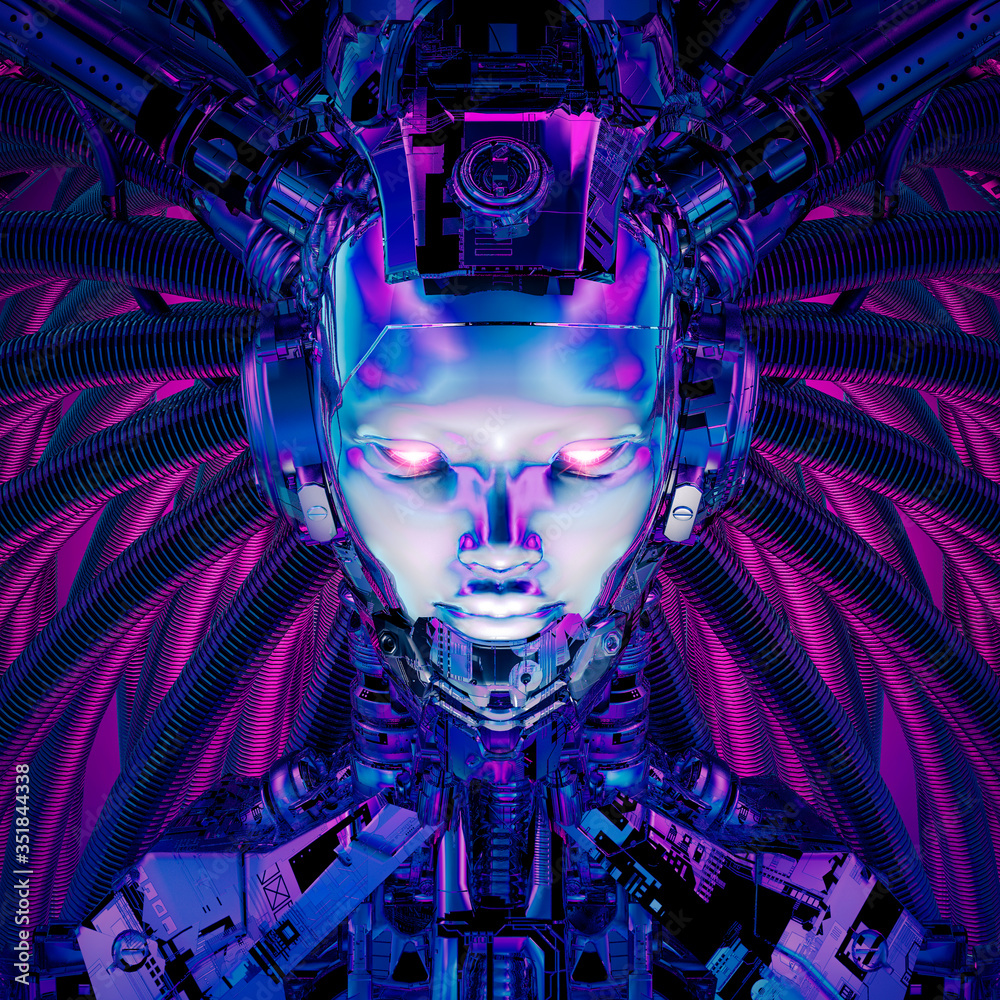 Queen of the datasphere / 3D illustration of science fiction female ...