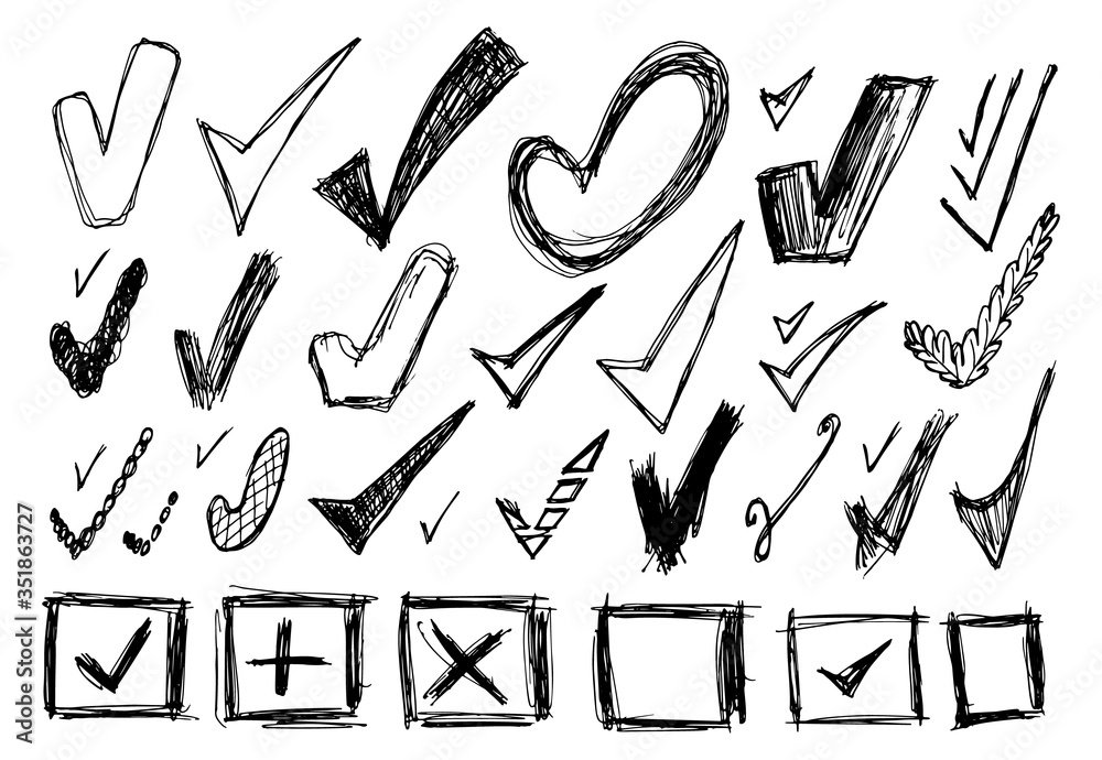 Sketched Check Marks, Tick Symbols, Checkmark Signs Stock Vector ...