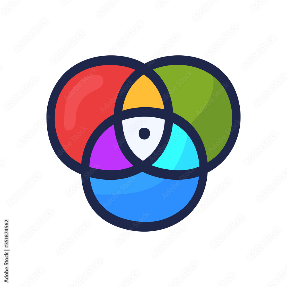 Vector hand drawn icon of rgb additive color mix theory cartoon ...