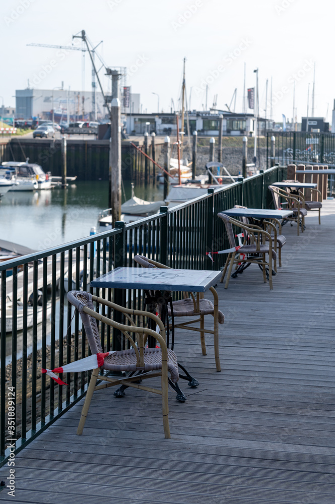 Closed cafe restaurant prepared for reopening in according with covid ...