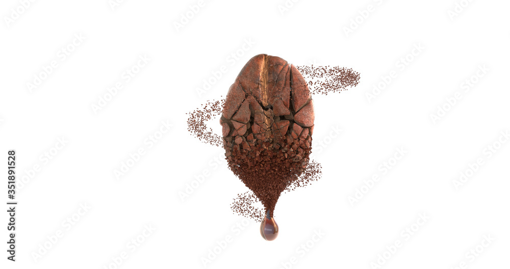 Foto de Coffee beans break down into powder. And condense into liquid ...