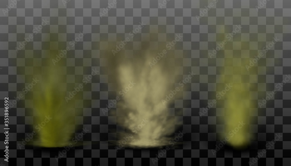 Vector realistic collection of dust and smog or fog explosion on ...