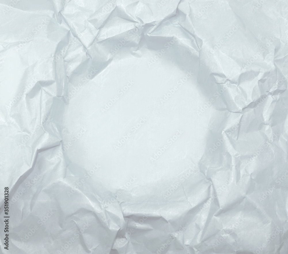 Crumpled paper texture with smooth surface in the middle. Empty paper ...