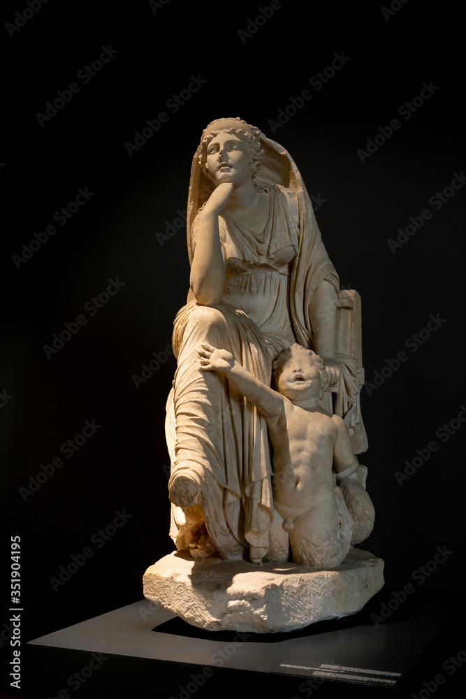 Rome, Italy - January, 8, 2020. Ancient statues on display of National ...