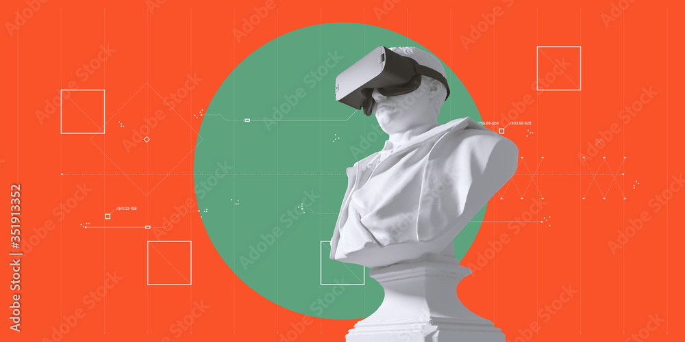 Sculpture of human with VR glasses. Concept of virtual reality or ...