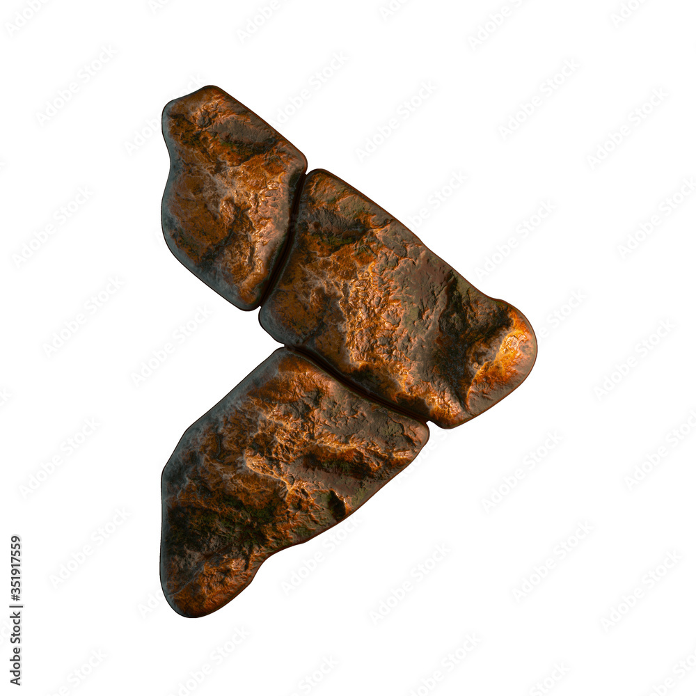 Rocky symbol right angle bracket. Font of stone on white background. 3d ...