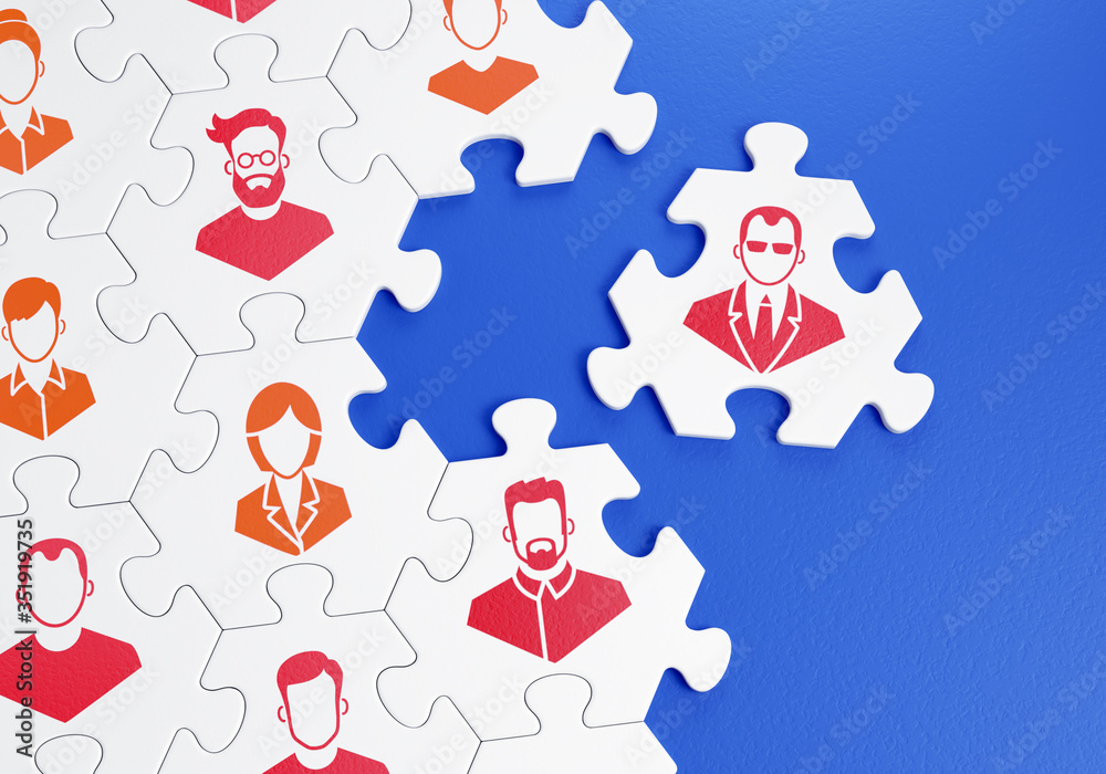 HR Management. Composed together hexagonal pieces of a jigsaw puzzle ...