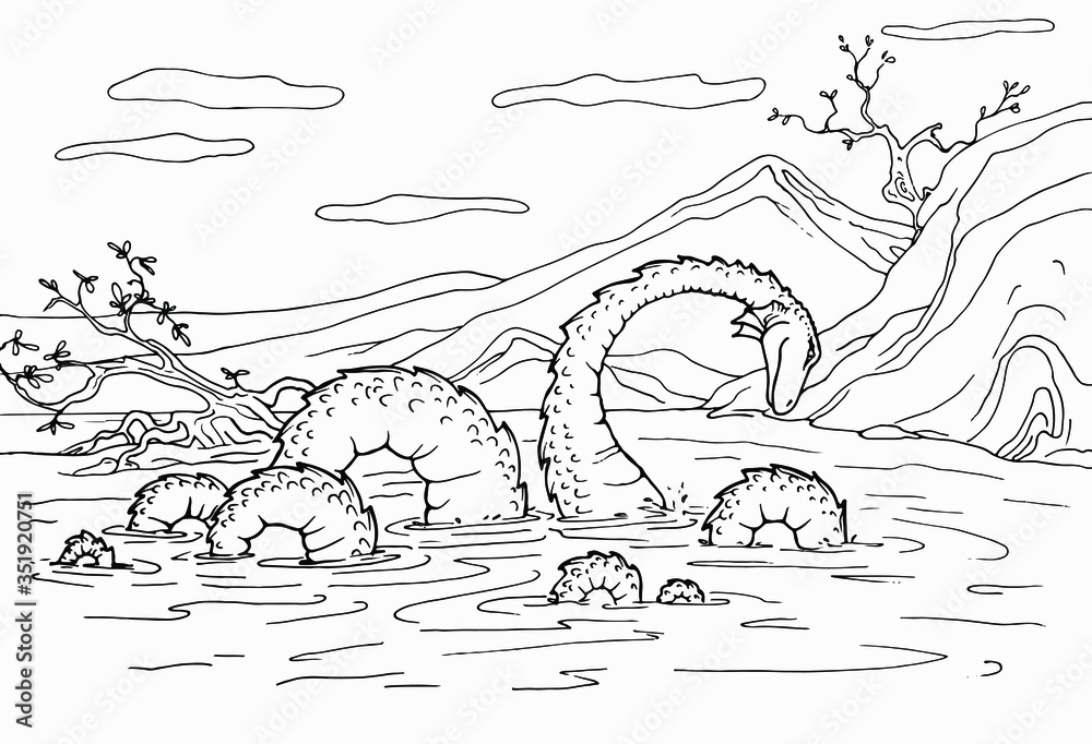 Coloring book for children with a dinosaur hand-painted in cartoon ...