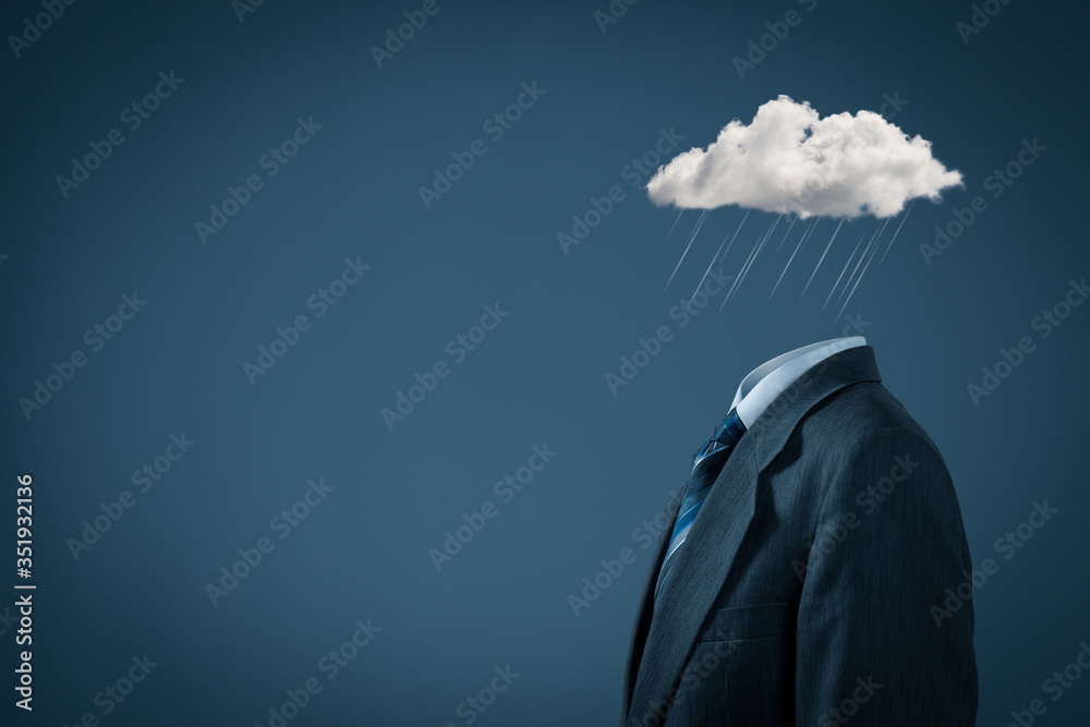 Foto de Businessman feels blue in crisis (bad and hard) times. Sad and ...