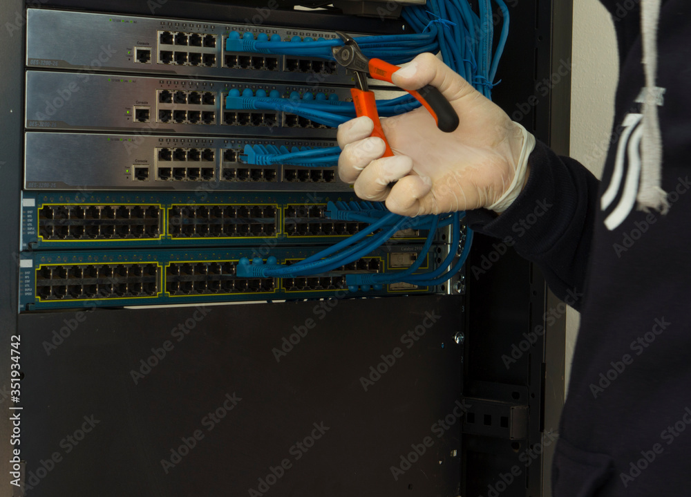 Closed data center Internet service provider man makes a diversion. It ...