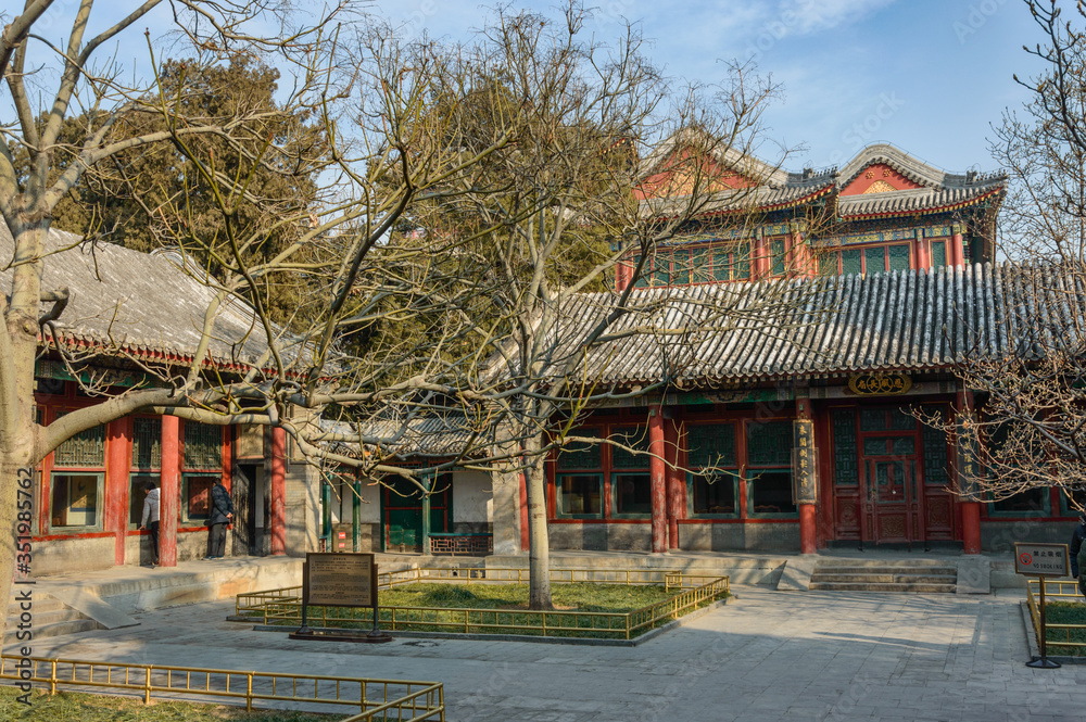 Classic Chinese buildings in the old style, a well-kept square between ...