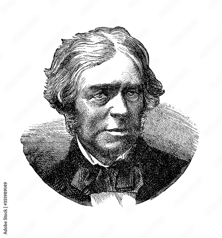 Engraving portrait of Michael Faraday (1791 - 1867), English scientist ...