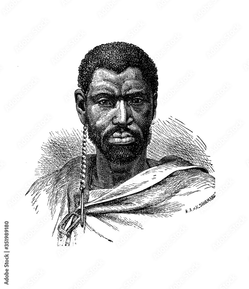 Engraving portrait of Mgolombane Sandile (1820–1878) charismatic chief ...