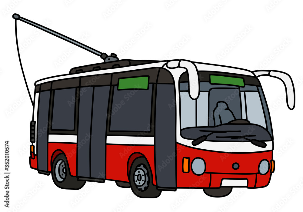 The vectorized hand drawing of a red and white trolley bus Stock Vector ...