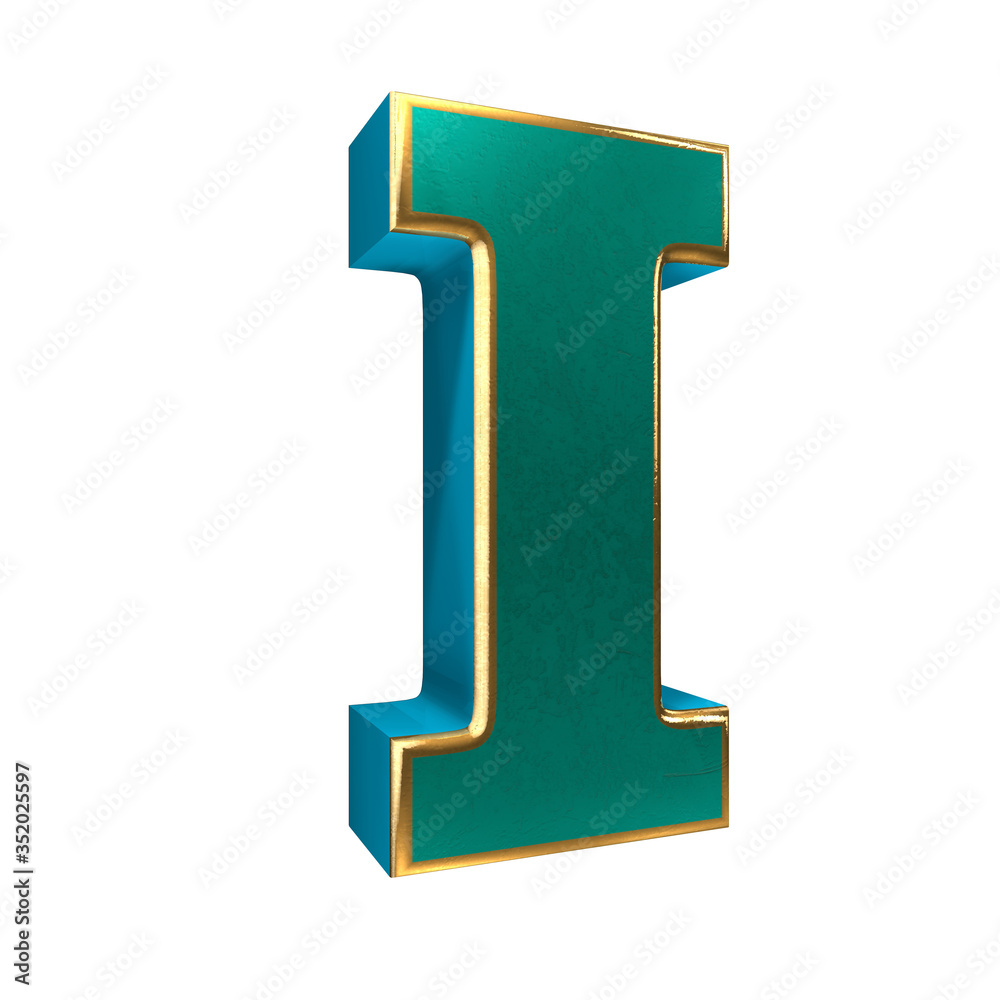 3d render letter i. Blue and gold font isolated on white background ...