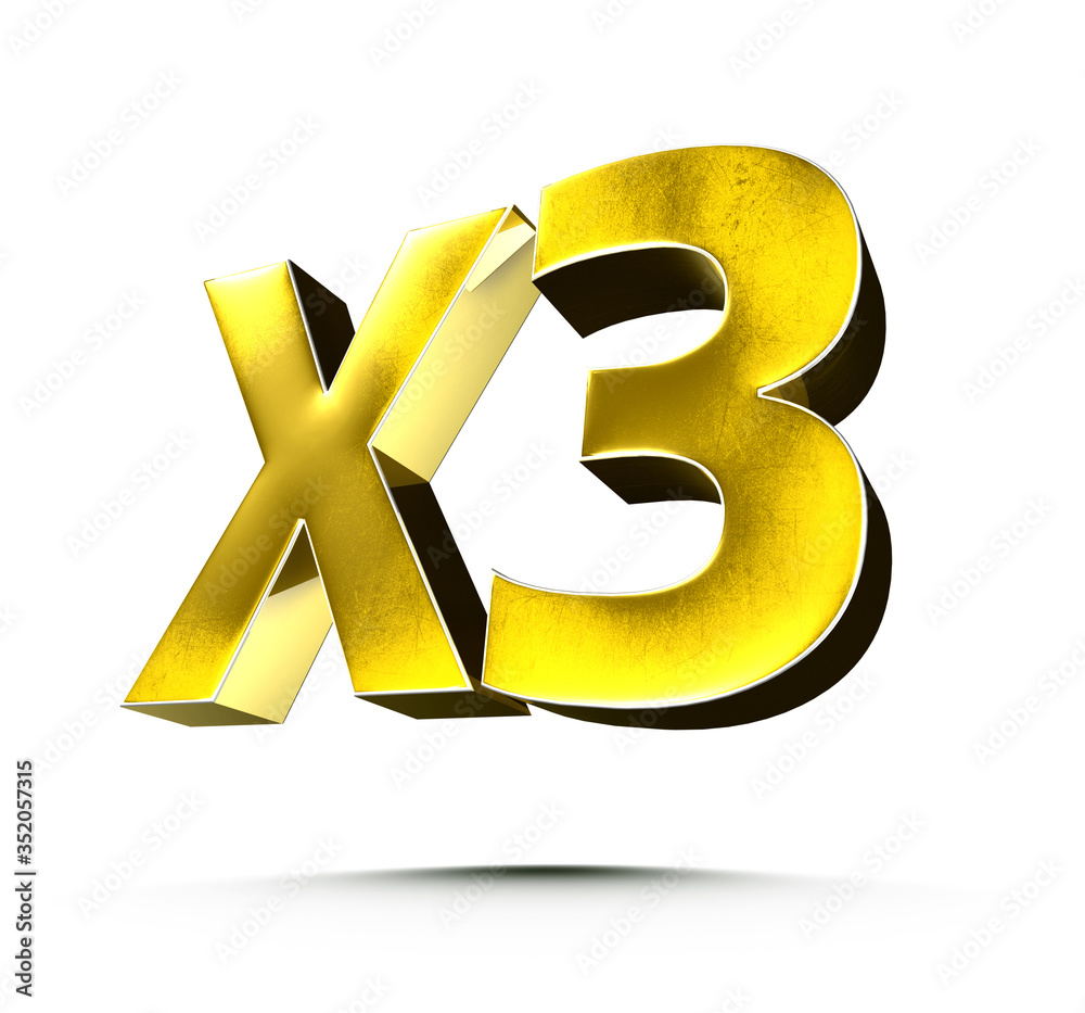 3D illustration x3 gold isolated on a white background.(with Clipping ...