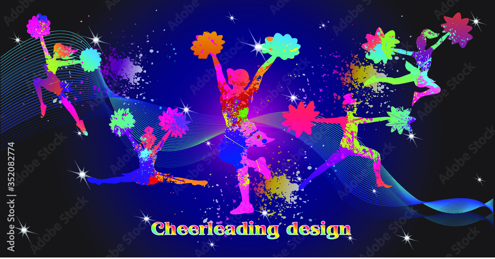 Vettoriale Stock Set of Cheerleading. Sports background. Dancing ...