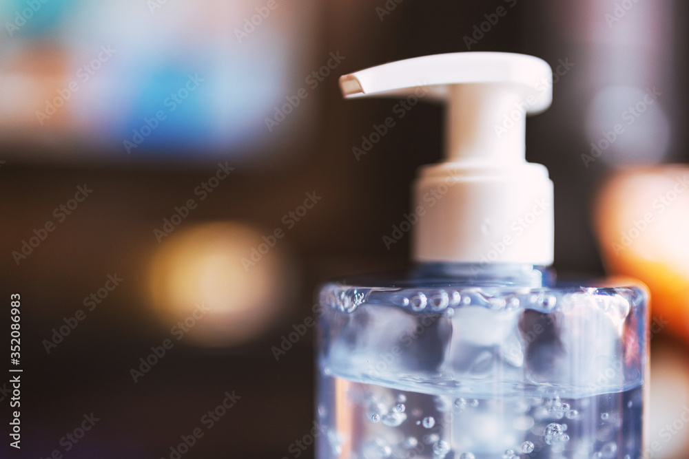 Bottle of hand sanitizer, antimicrobial liquid gel, antibacterial ...