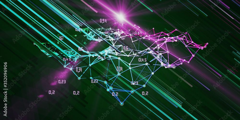 Abstract futuristic analytical background with grid of data and blurred ...