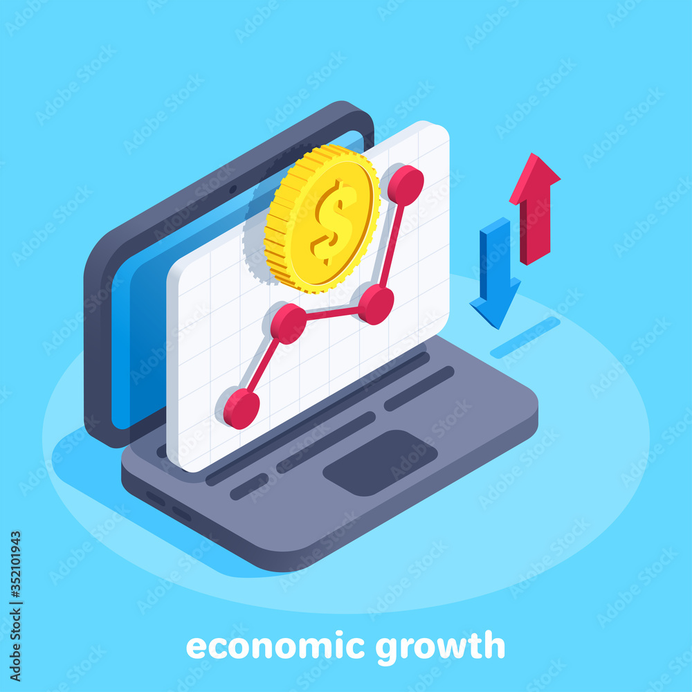 isometric vector image on a blue background, a laptop with an open ...