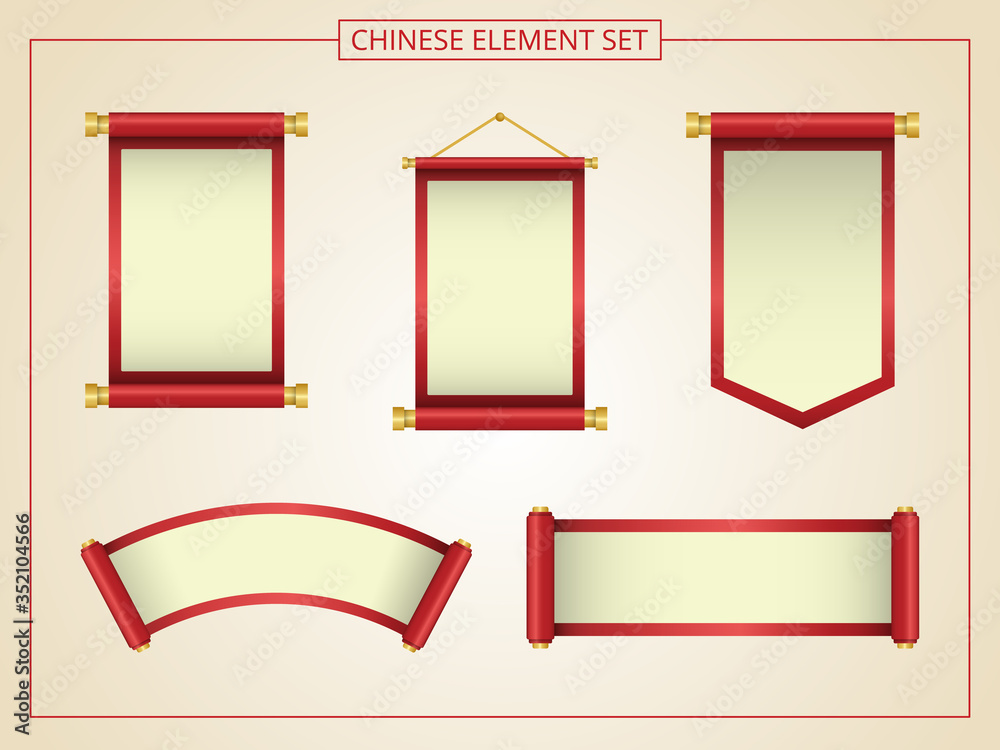 Chinese scroll with red and yellow color in papercut style. Suitable ...