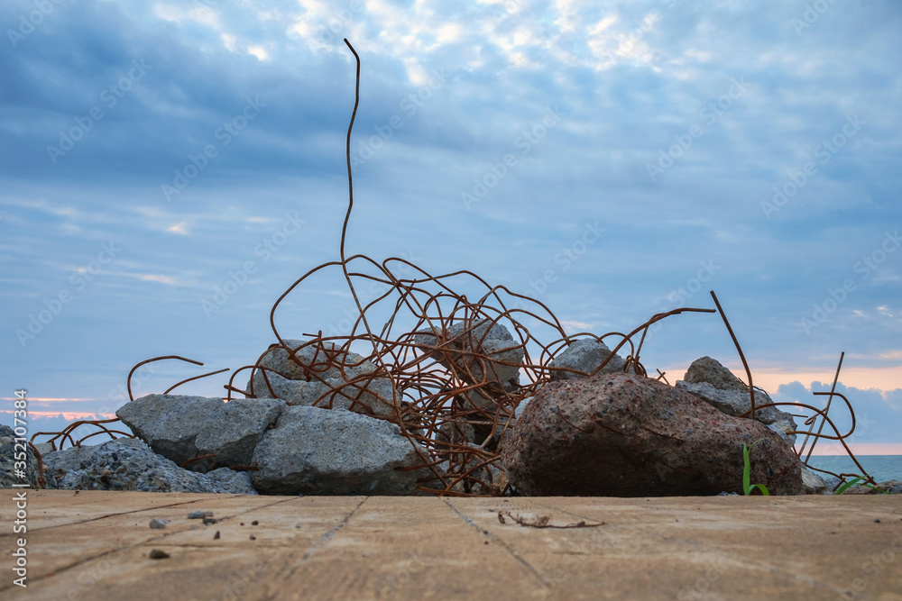 Broken reinforced concrete, concrete separated from rebar Stock Photo ...