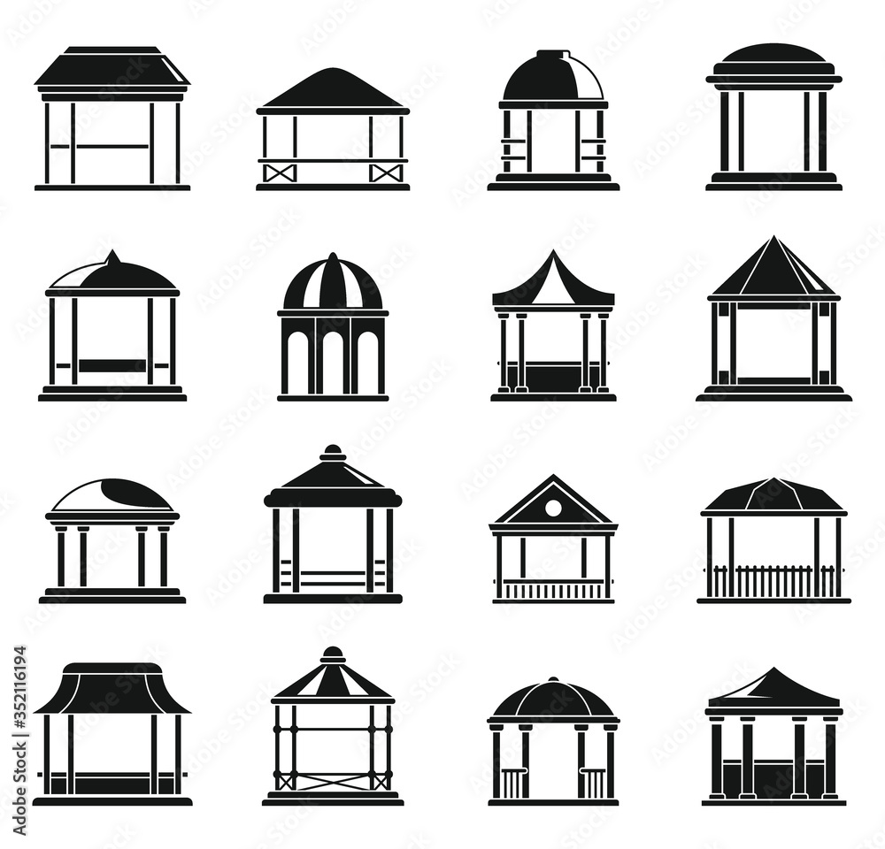 Wood gazebo icons set. Simple set of wood gazebo vector icons for web ...