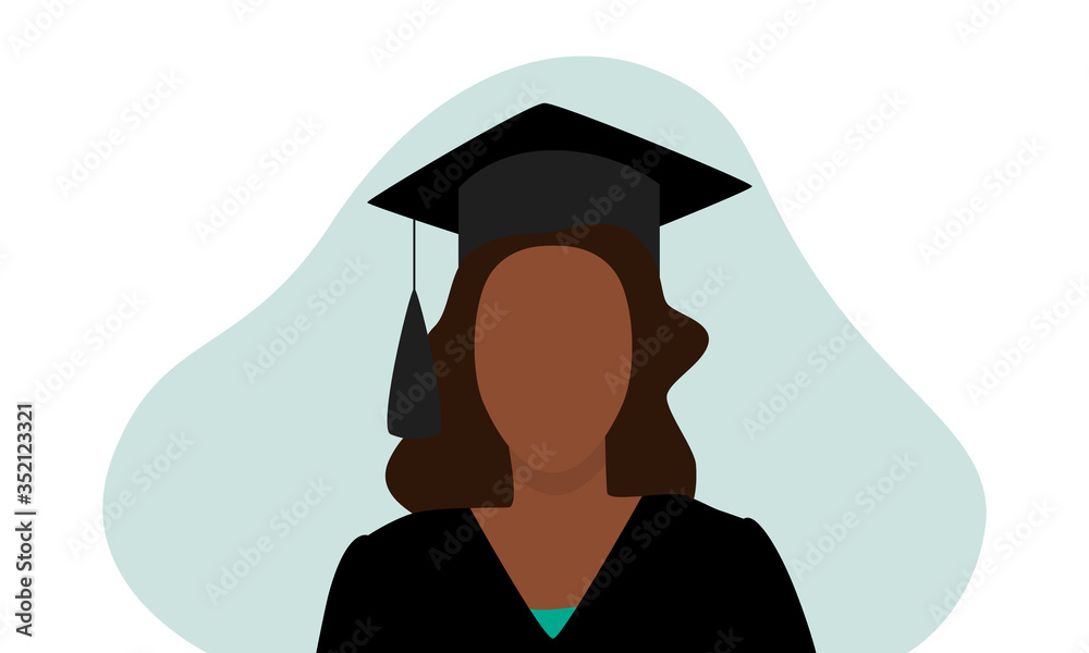Vector illustration of black woman in graduation cap with tassel and ...